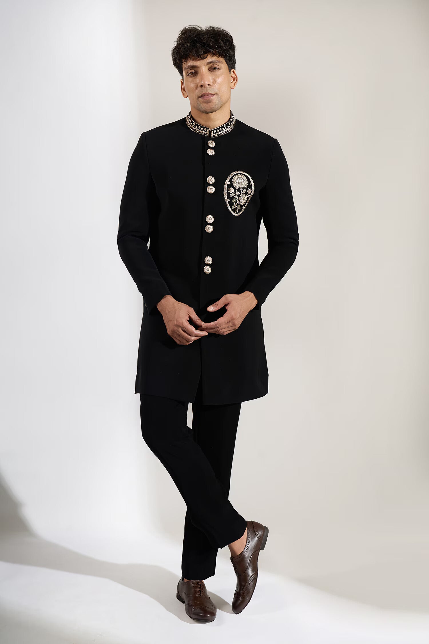 Black Embroidered Achkan | The Mahal