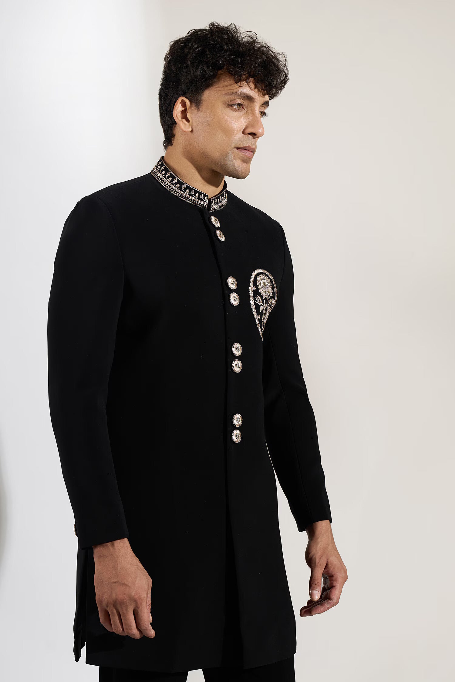 Black Embroidered Achkan | The Mahal