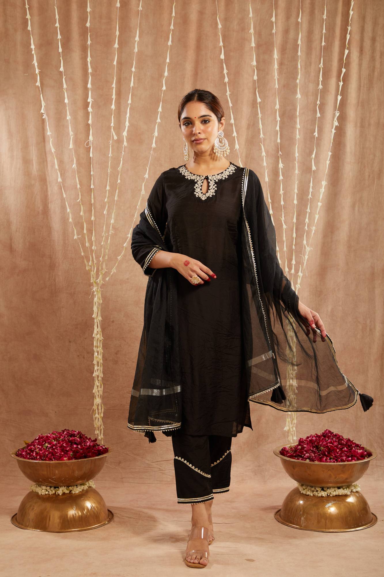 Black Dori Chanderi Kurta with Narrow Pants