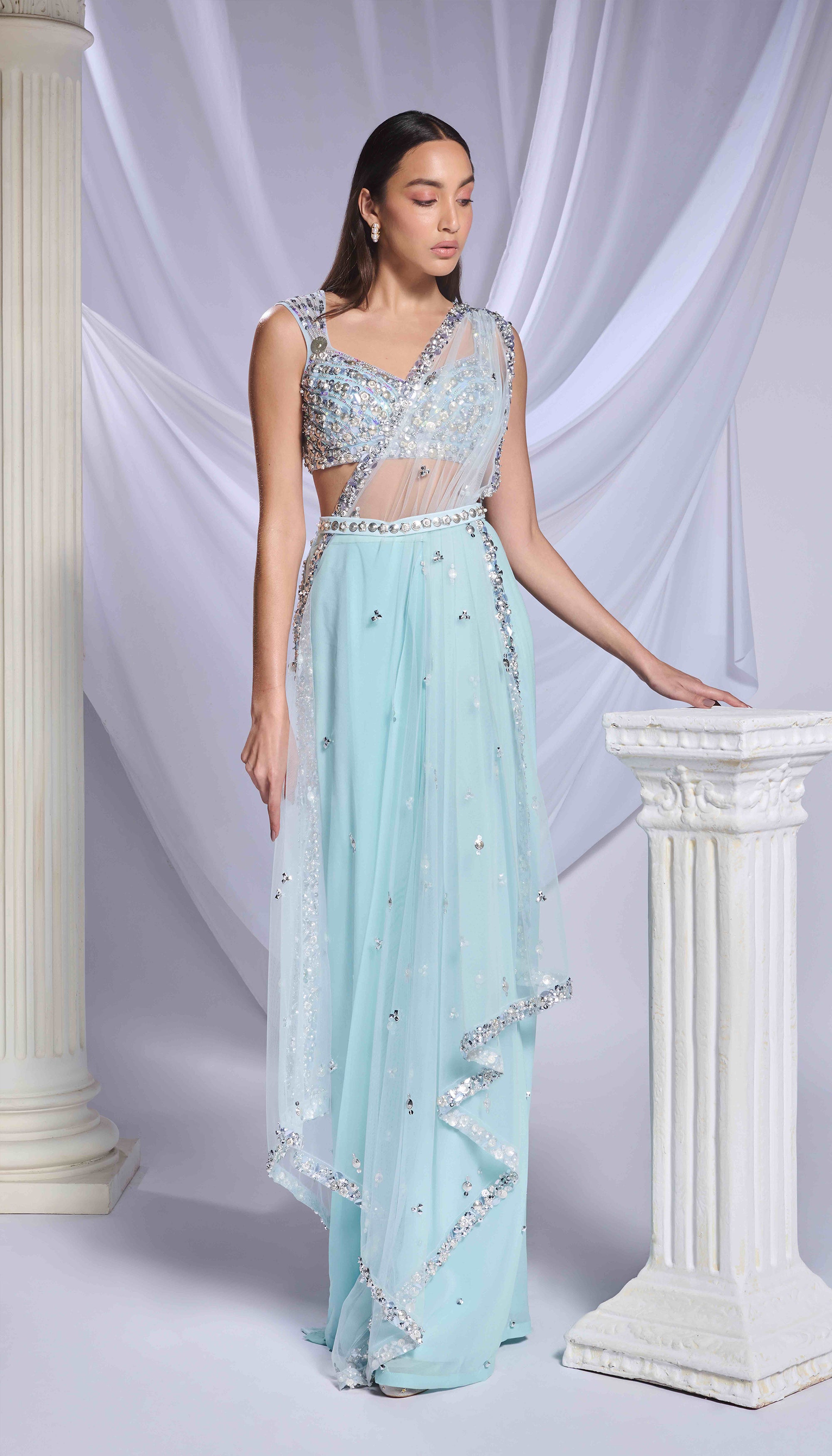 Royal Aqua saree set | The Mahal