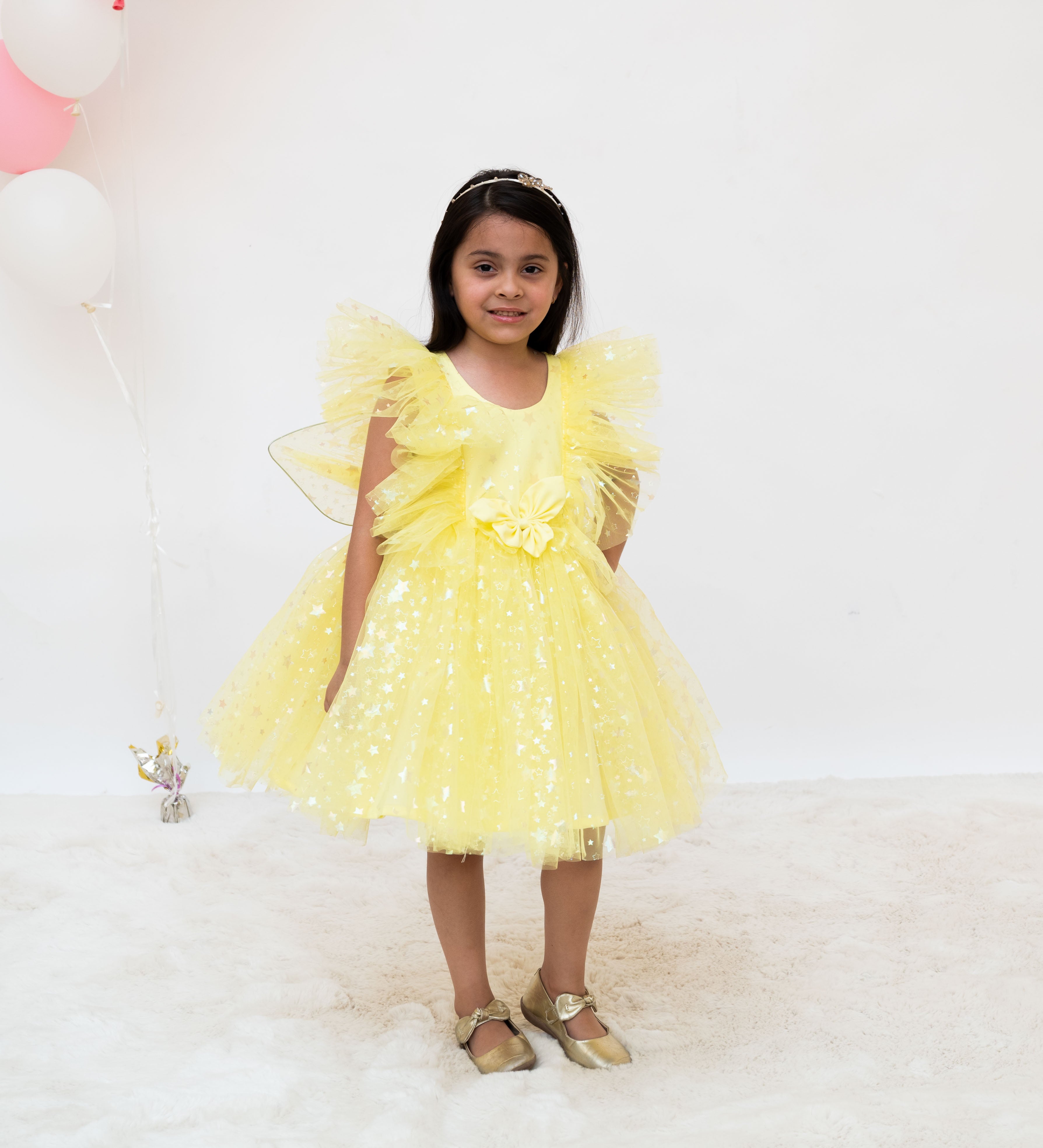 Yellow Star Net Layerd Frock | The Mahal