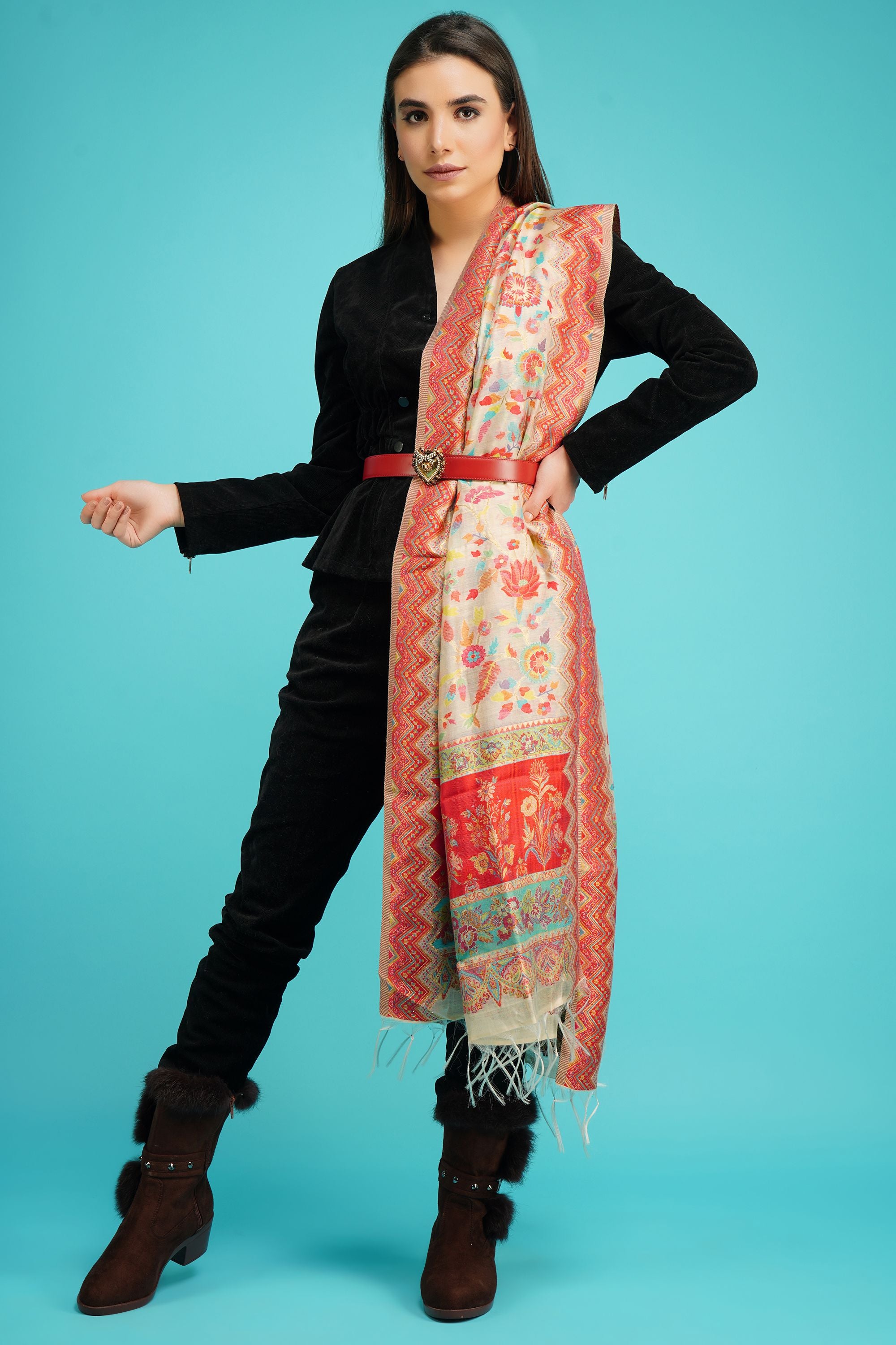 Cashmere multicolor kani weave shawl