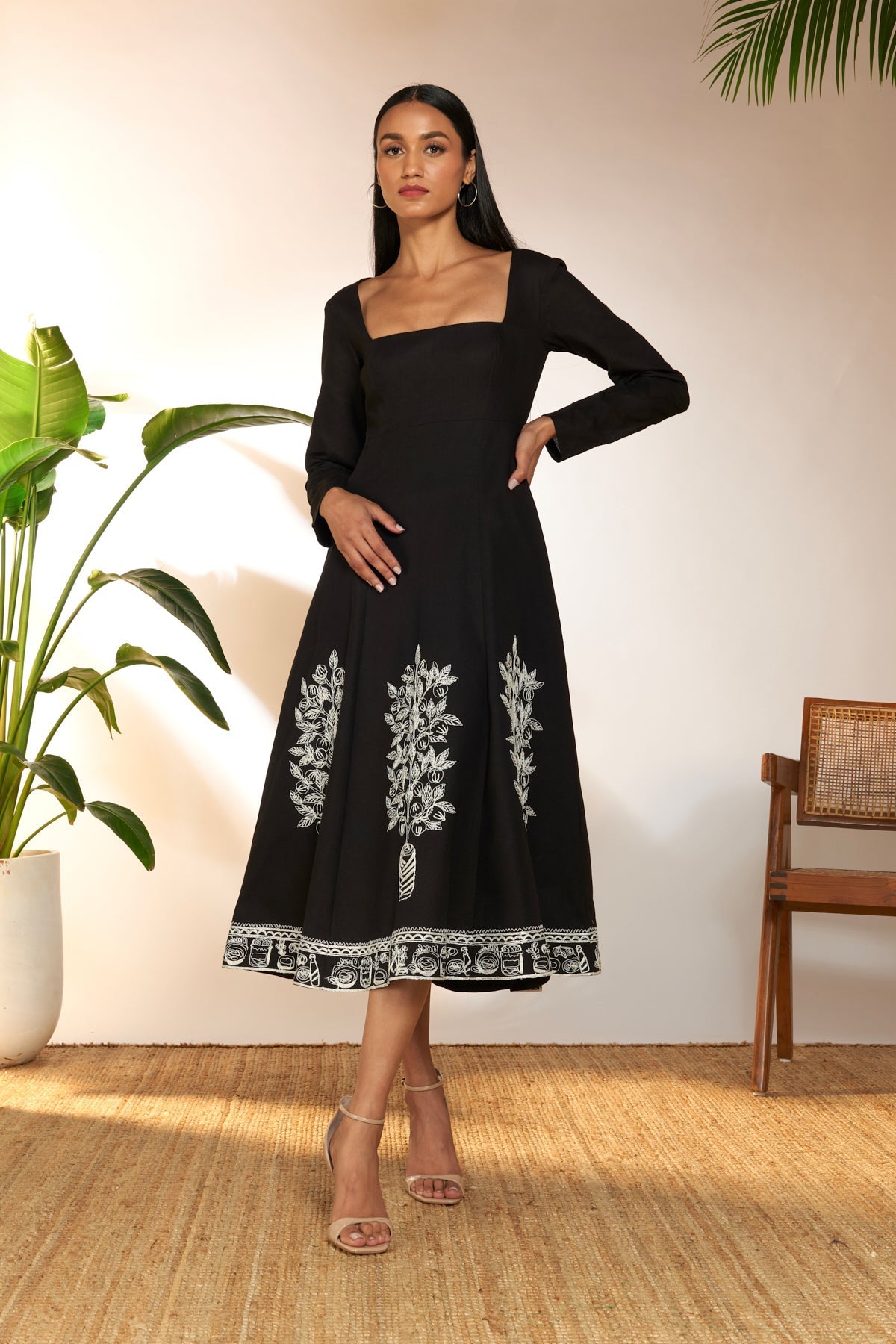 Black Embroidered Panel Dress – The Mahal