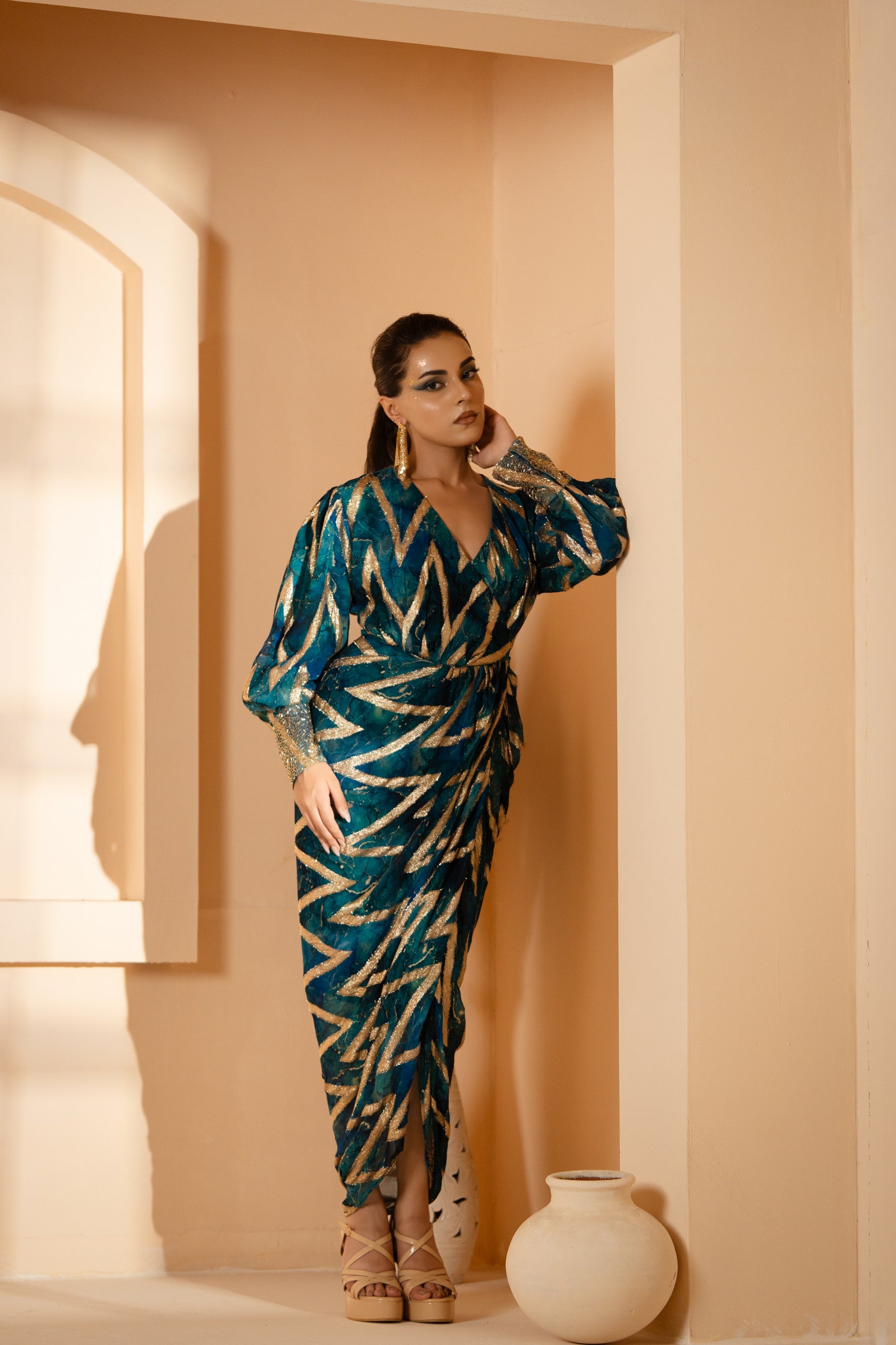 Abstract Ankle Drape Dress